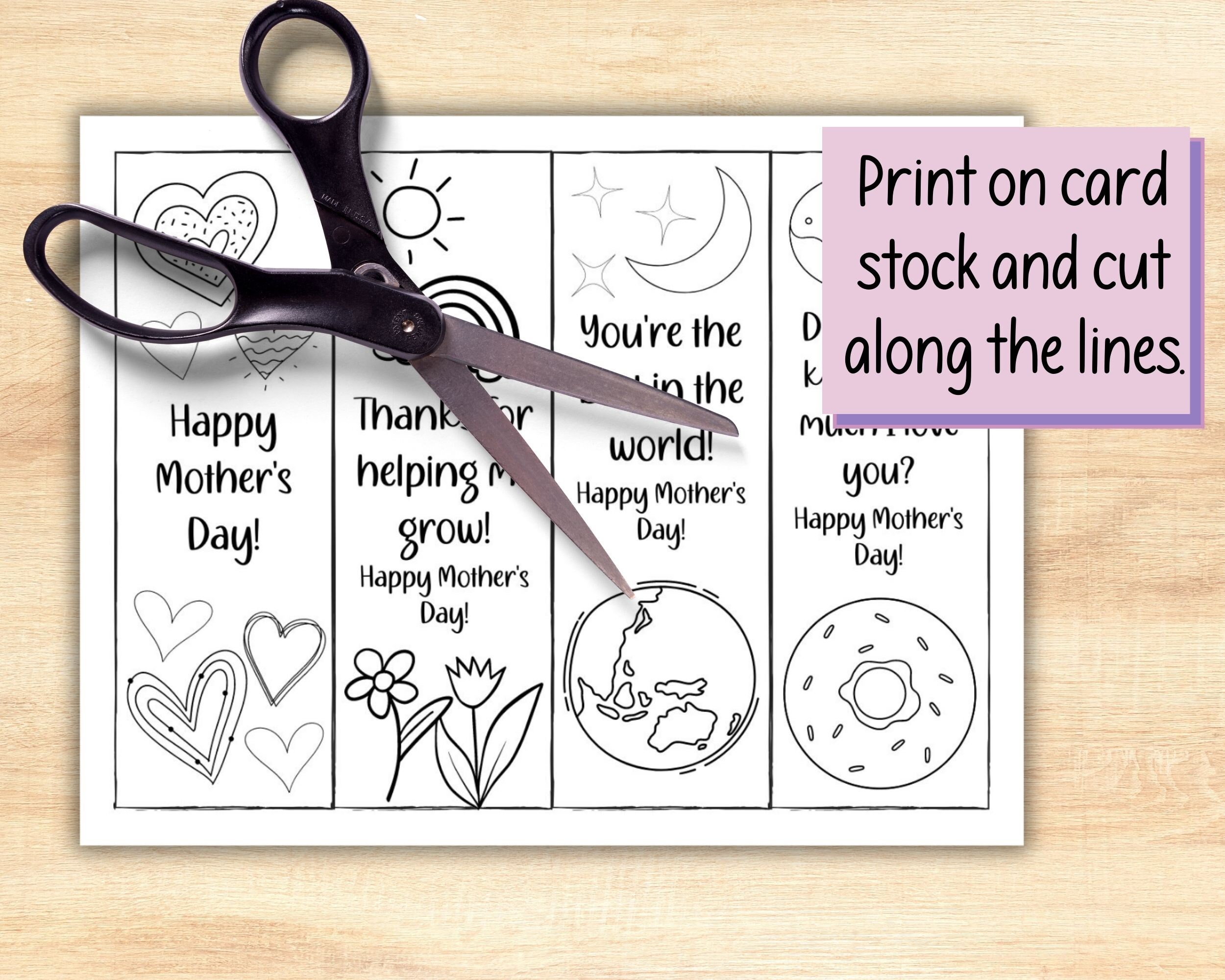 Printable Mother's Day Coloring Bookmarks: DIY Gift From Kids (digital ...