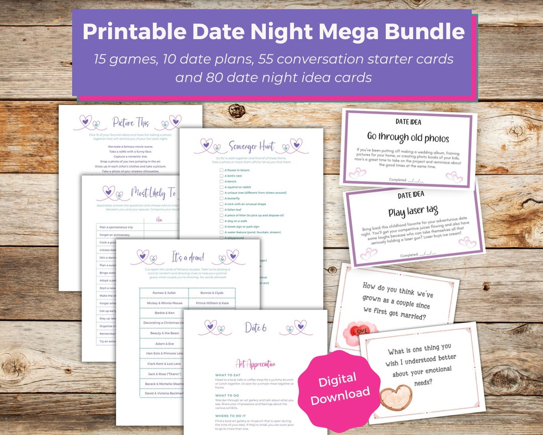 Printable Date Night Mega Bundle With 15 Couples Games, 10 Date Plans ...