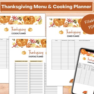Thanksgiving Menu Planner Printable Kit Holiday Meal - Etsy