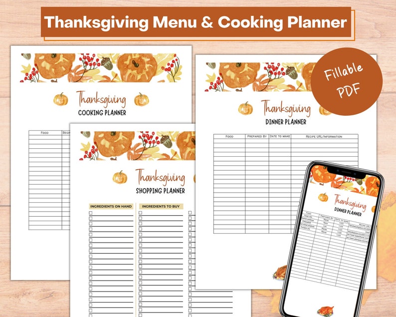 Thanksgiving Menu Planner Printable Kit Holiday Meal - Etsy