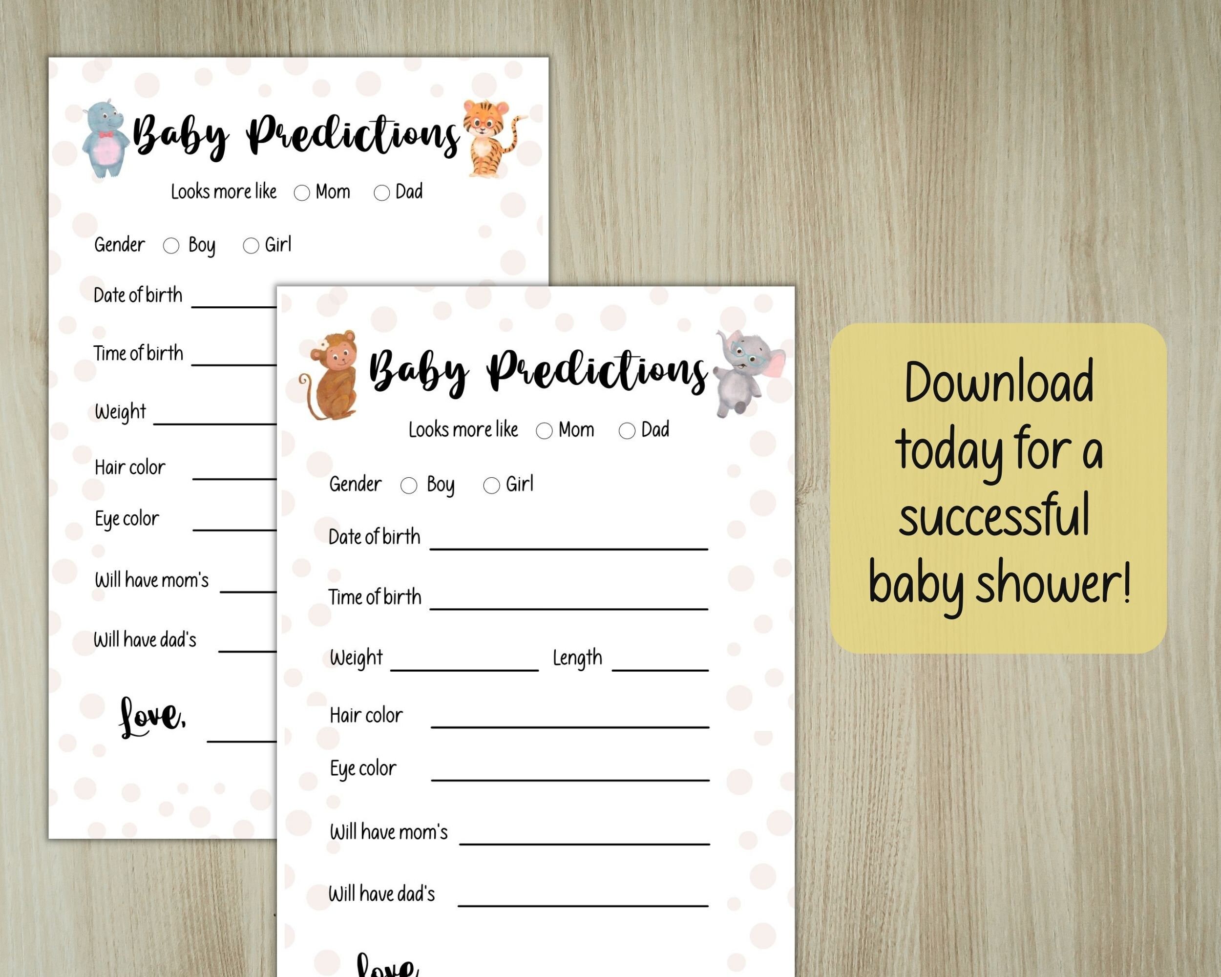 Safari Baby Shower Game Printable Baby Predictions Safari - Etsy México