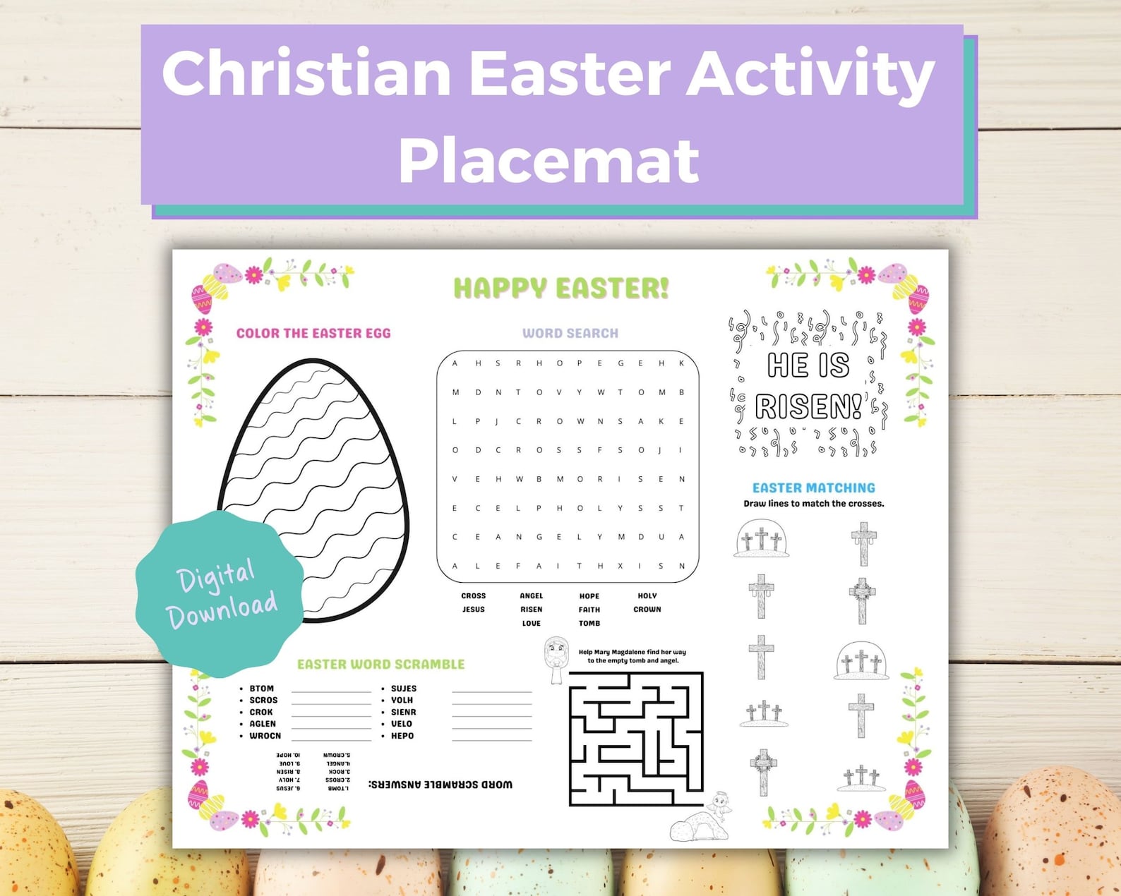 Christian Easter Activity Placemat: Coloring Page (digital Download) - Etsy