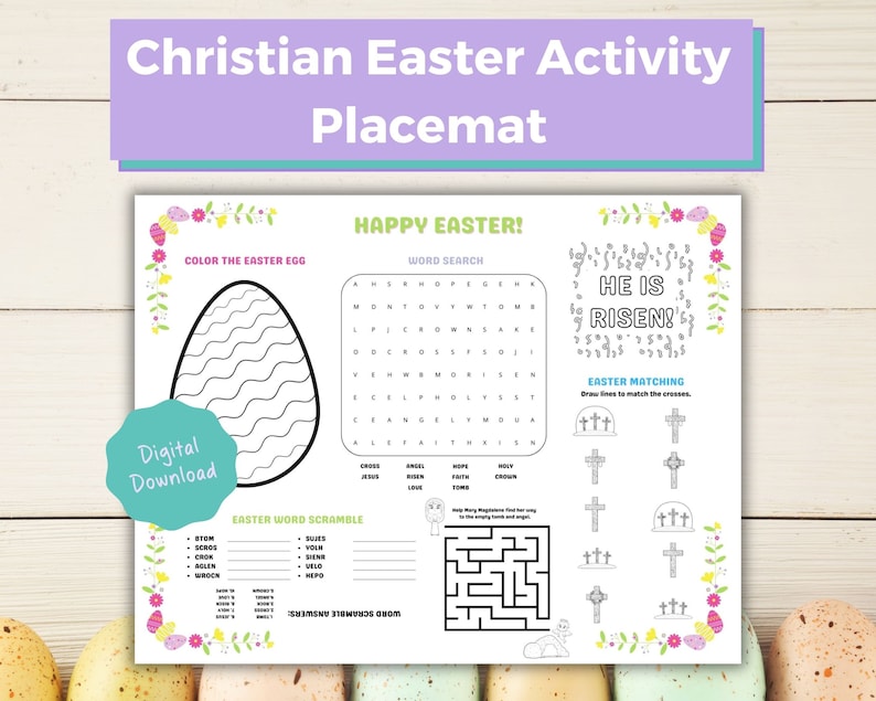 Christian Easter Activity Placemat, Easter Coloring Page, Sunday School ...