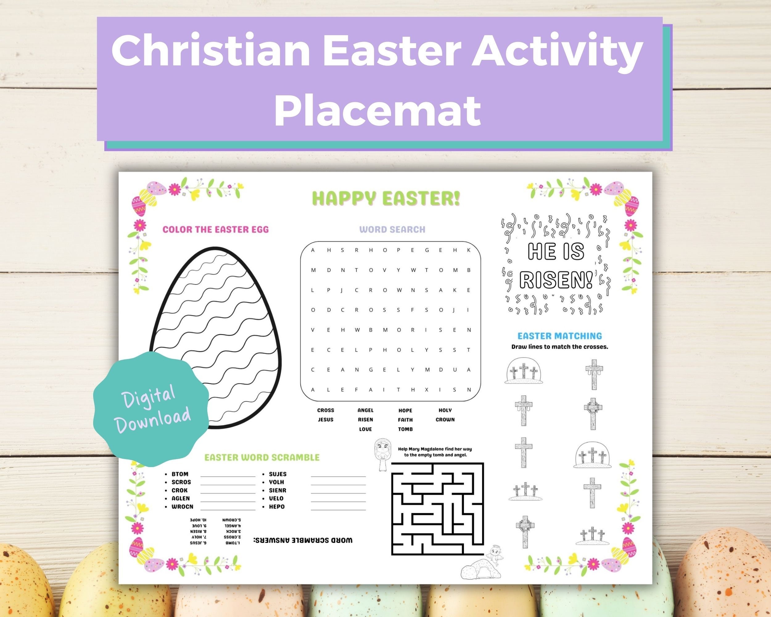 Christian Easter Activity Placemat, Easter Coloring Page, Sunday School ...