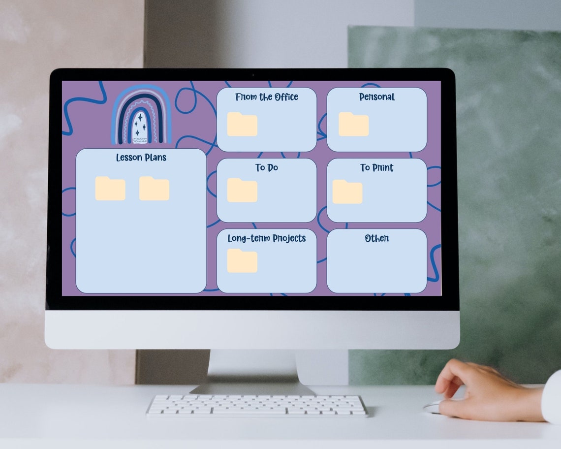 Boho Rainbow Teacher Desktop Wallpaper Organizer (digital Download) - Etsy