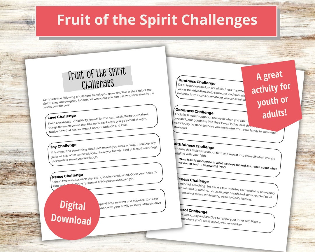 Printable Fruit of the Spirit Challenges for Adults and Youth, Fruit of ...