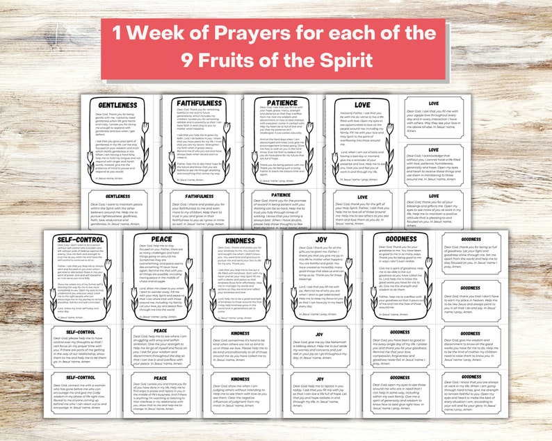 63 Fruit of the Spirit Printable Prayer Cards, Sunday School, Prayer ...