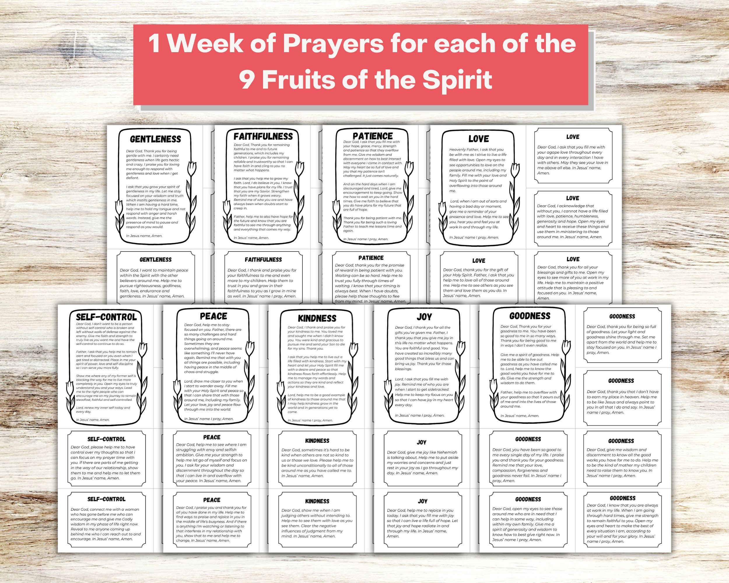 63 Fruit of the Spirit Printable Prayer Cards, Sunday School, Prayer ...