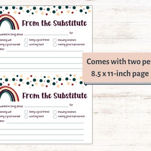Boho Rainbow Substitute Teacher Note: Printable Brag Note (digital ...