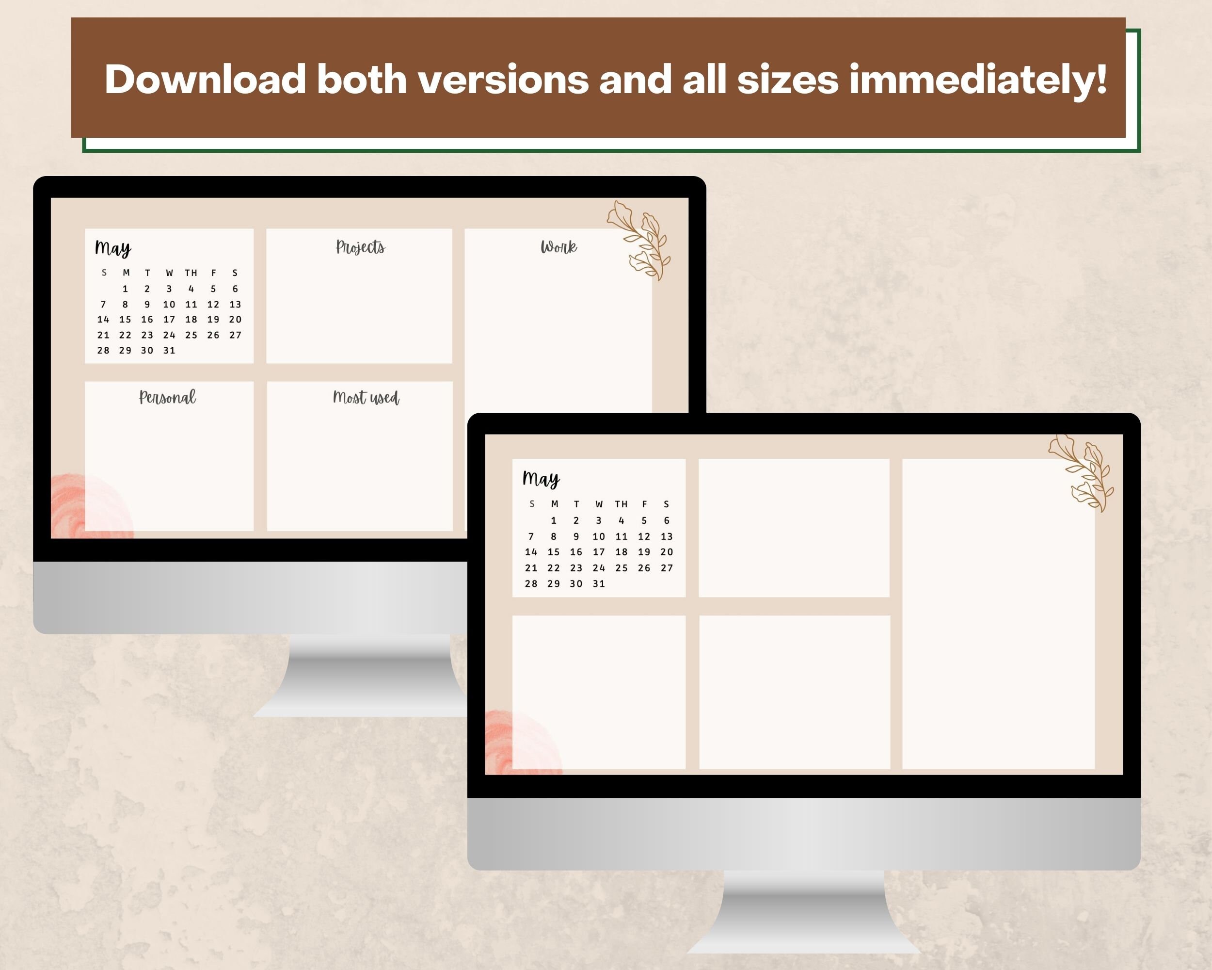 Minimalist Boho Desktop Wallpaper Organizer With Calendar - Etsy