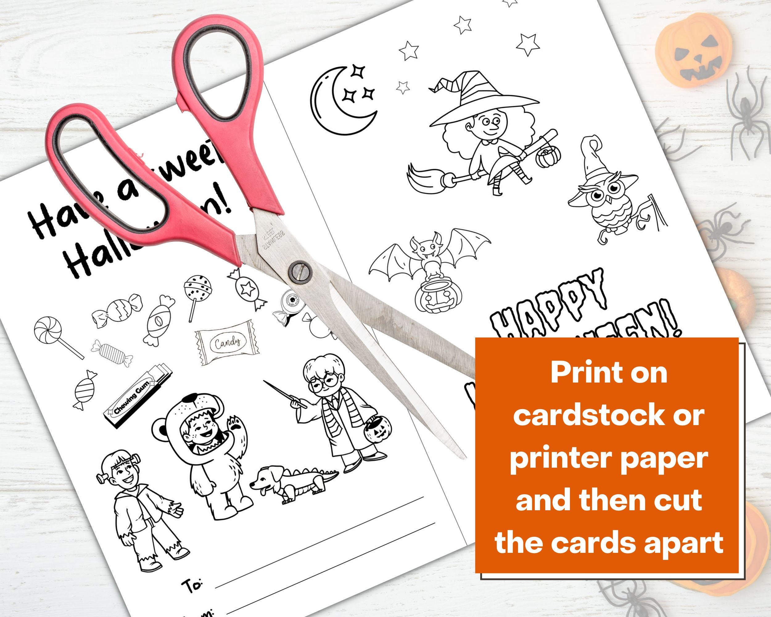Halloween Coloring Cards Printable | Halloween Class Party Activity ...