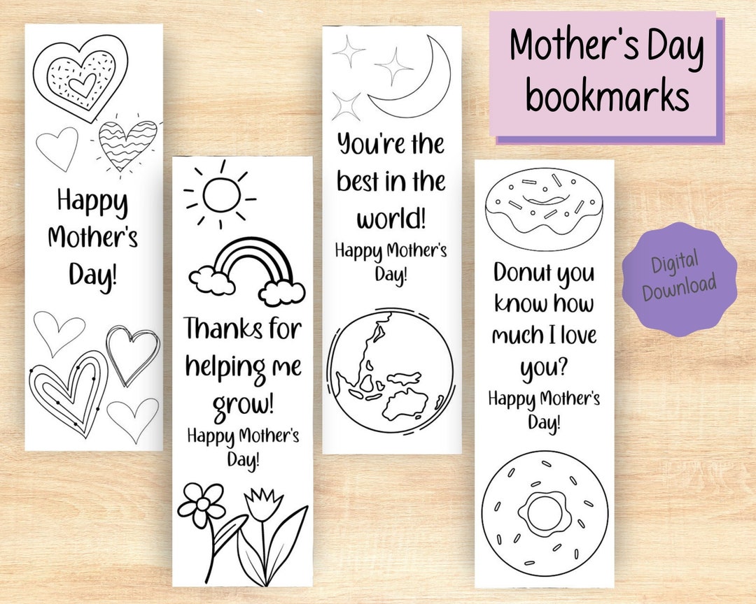 Printable Mother's Day Coloring Bookmarks: DIY Gift From Kids (digital ...
