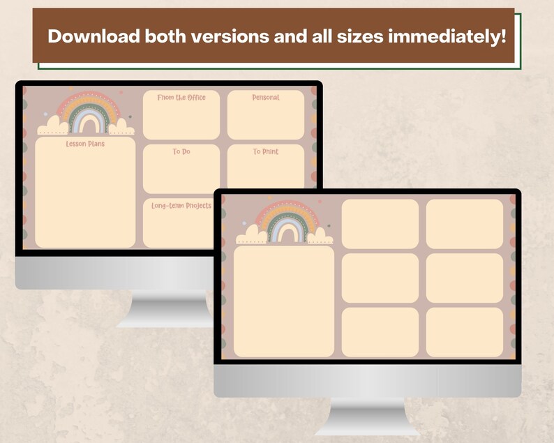 Boho Rainbow Teacher Desktop Wallpaper Organizer (digital Download) - Etsy