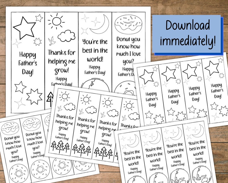 Printable Father's Day Coloring Bookmarks, DIY Gift for Dad, Gift for ...