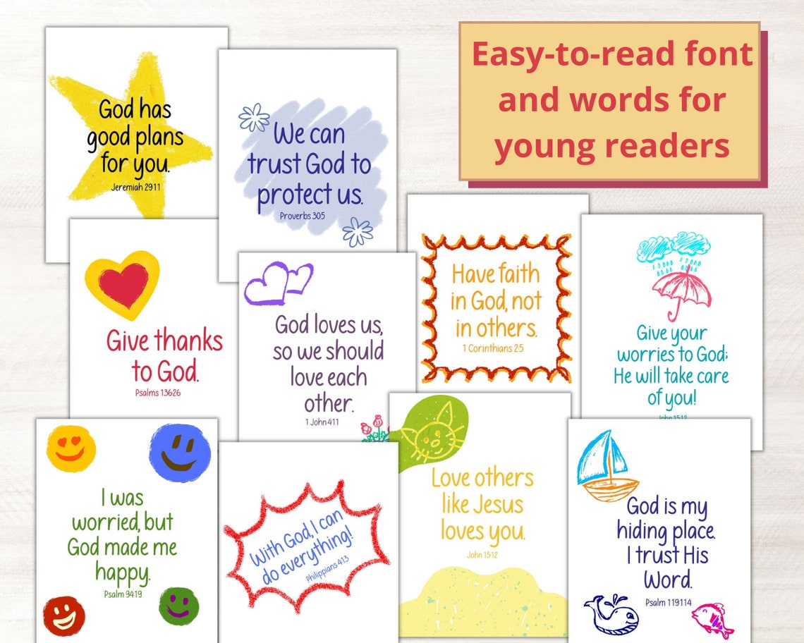 Scripture Cards for Kids Printable, Bible Verses Cards for Children ...