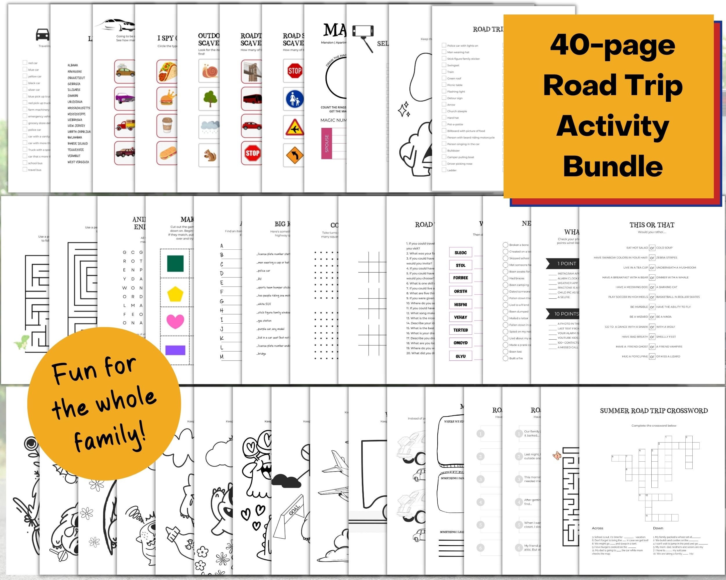 Road Trip Activity Bundle Family Car Games Printable Road Trip Games ...