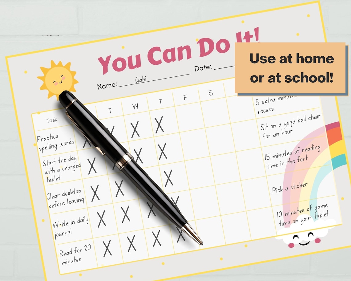 Rainbow Reward Chart for Children Printable, Behavior Chart, Daily ...