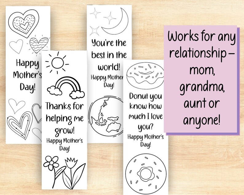 Printable Mother's Day Coloring Bookmarks: DIY Gift From Kids (digital ...