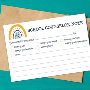Boho Rainbow School Counselor Note Printable (digital Download) - Etsy