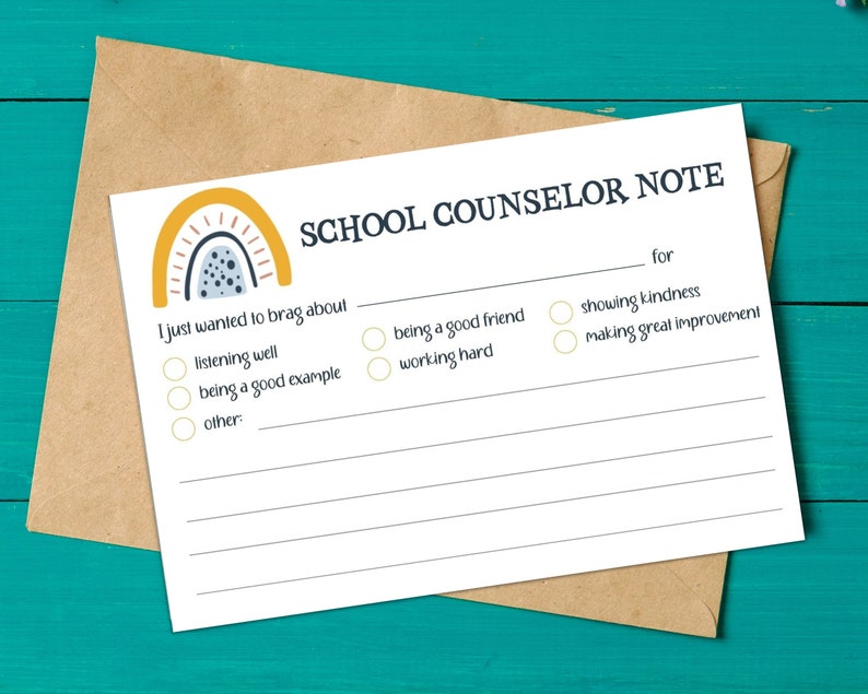Boho Rainbow School Counselor Note Printable (digital Download) - Etsy