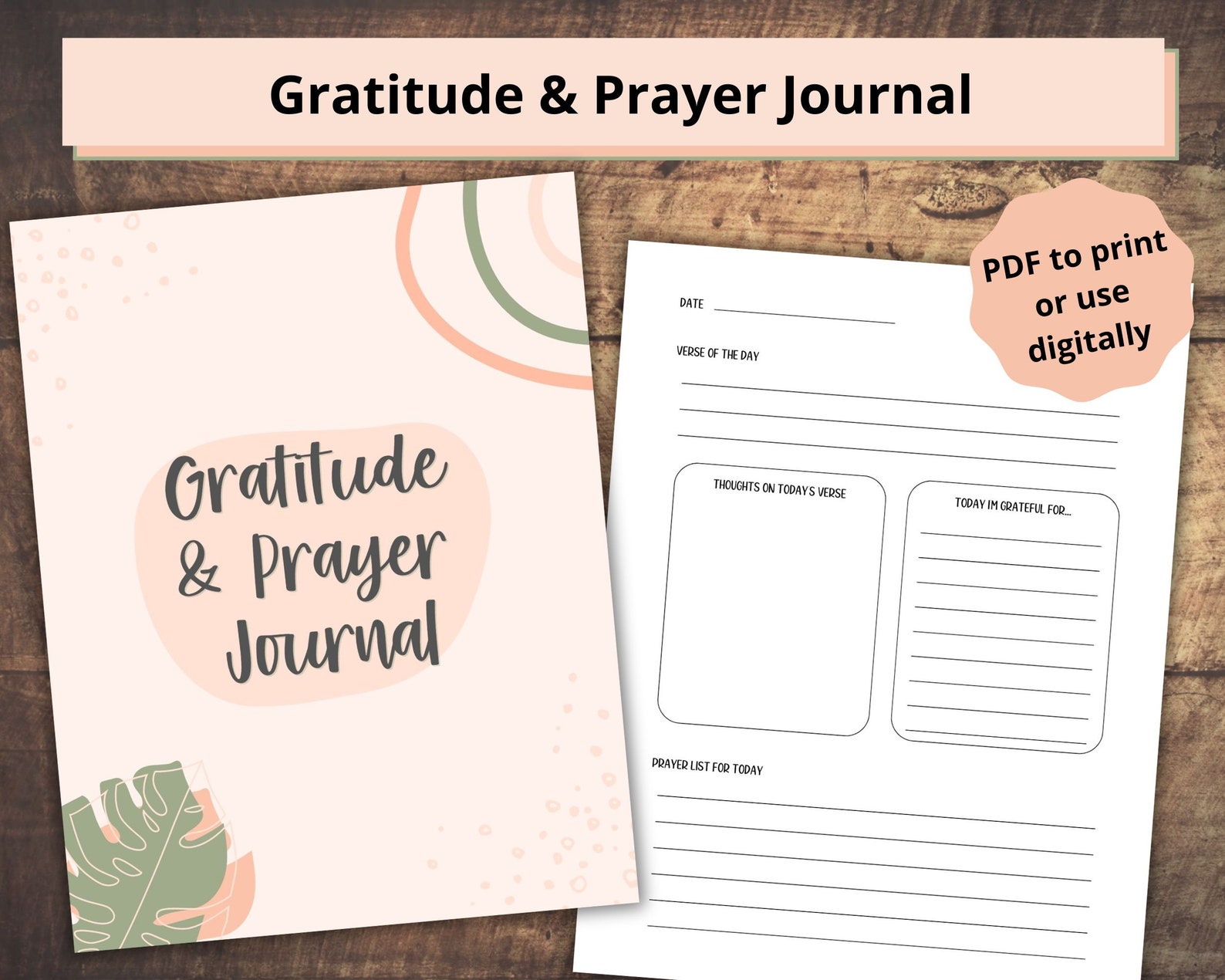 Printable Gratitude and Prayer Journal: Digital Download (PDF) - Etsy