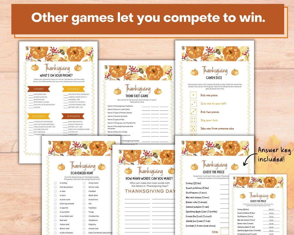 Thanksgiving Game Bundle Printable Thanksgiving Games - Etsy