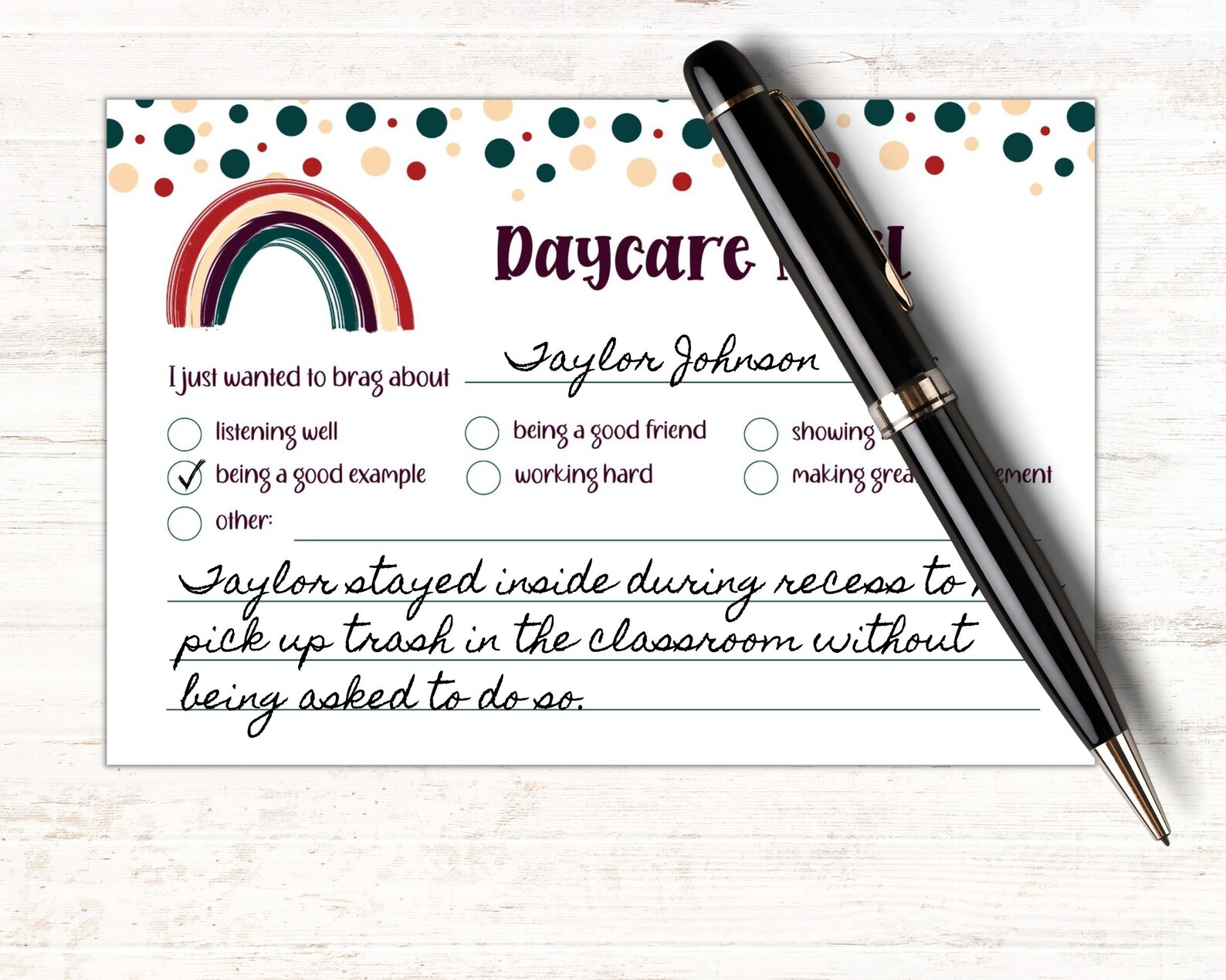 Daycare Note Printable | Daycare Mail | Boho Daycare Brag Card ...