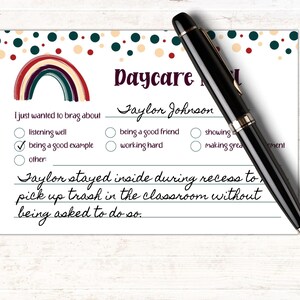 Daycare Note Printable | Daycare Mail | Boho Daycare Brag Card ...