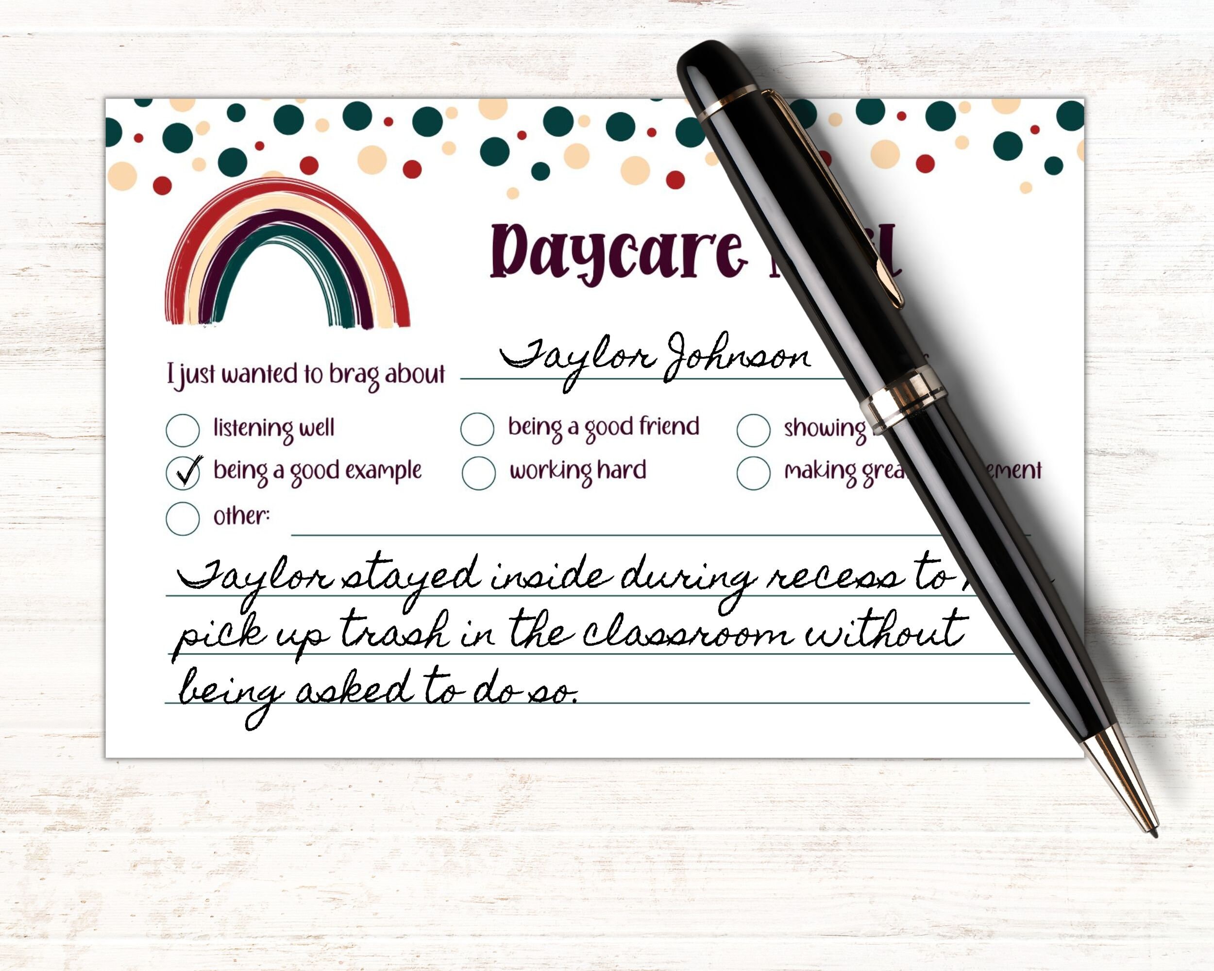 Daycare Note Printable | Daycare Mail | Boho Daycare Brag Card ...