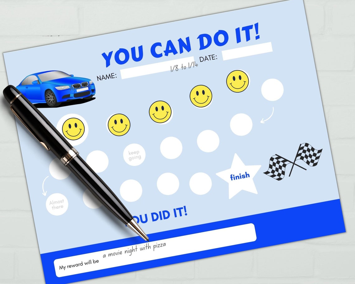 Reward Chart for Children Printable, Racing Behavior Chart, Daily Chore ...