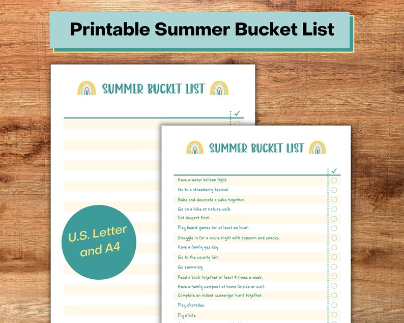 Printable Summer Bucket List Printable, Summer to Do List, Fun Summer ...