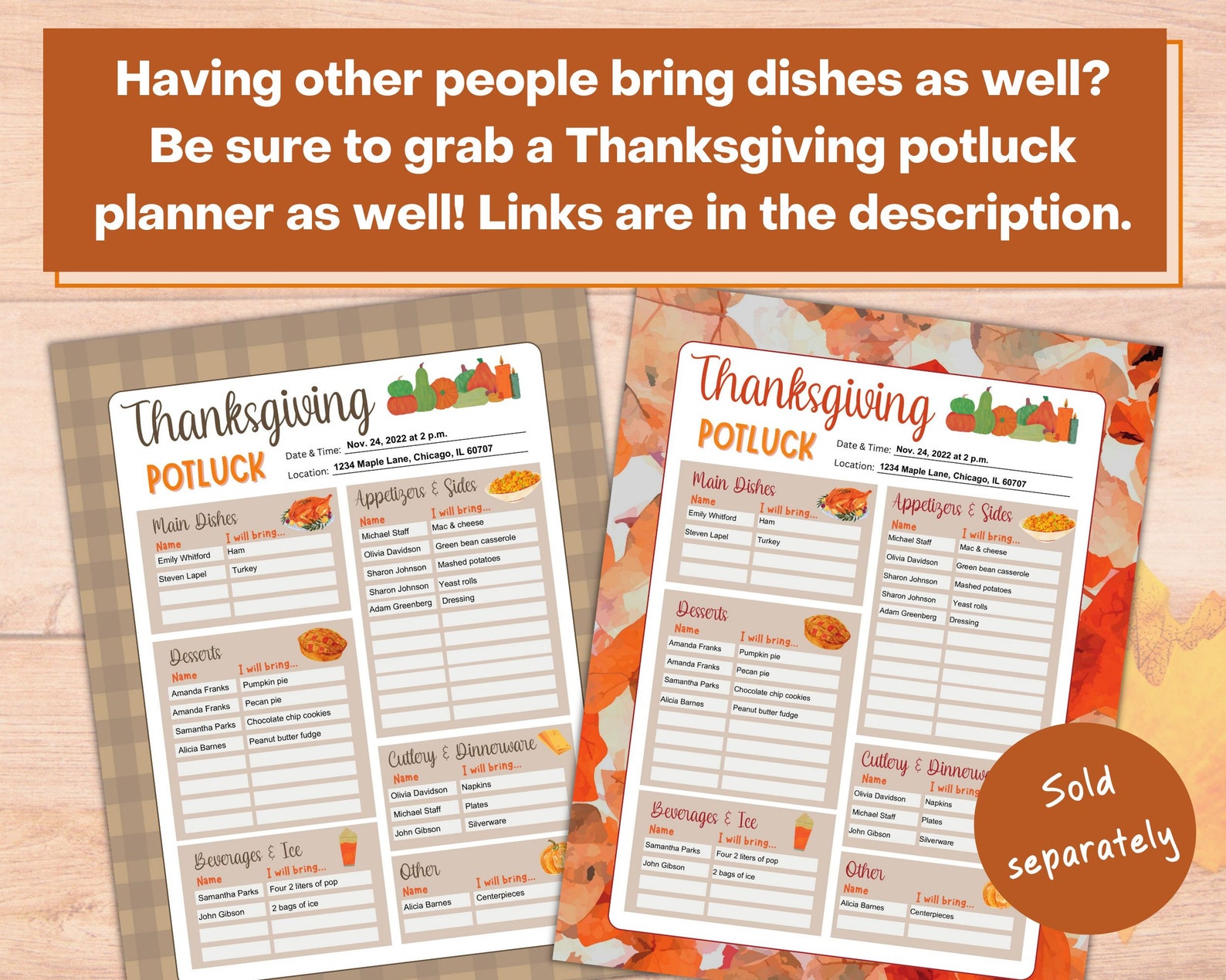 Thanksgiving Menu Planner Printable Kit Holiday Meal - Etsy