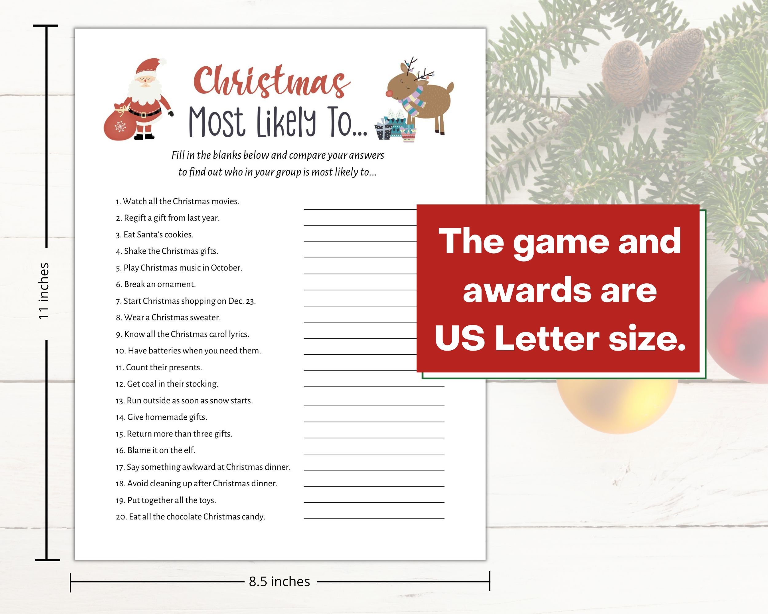 Christmas Most Likely to Game Printable With Awards Funny Christmas ...