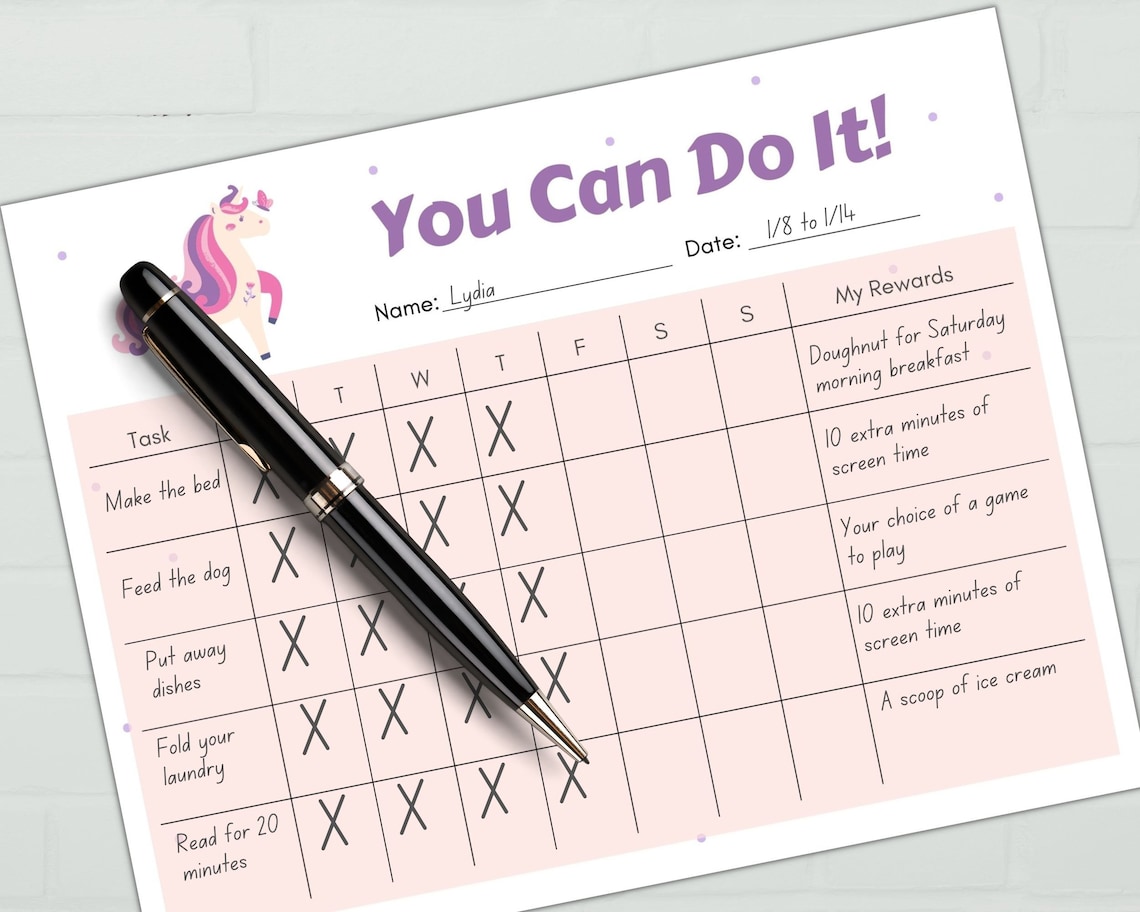 Unicorn Reward Chart for Children Printable, Behavior Chart, Daily ...