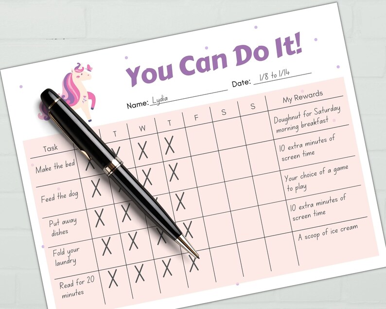 Unicorn Reward Chart for Children Printable, Behavior Chart, Daily ...