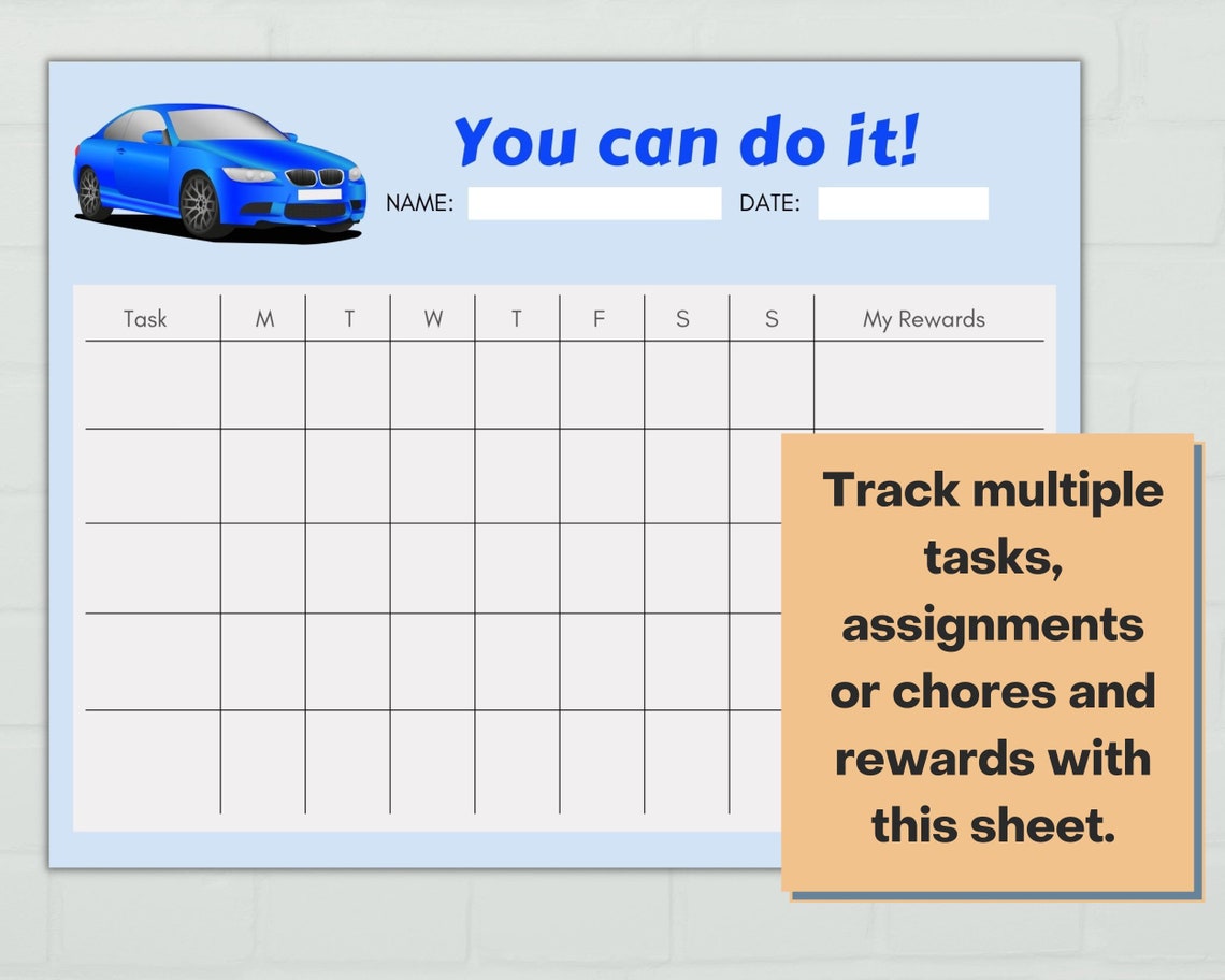 Reward Chart for Children Printable, Racing Behavior Chart, Daily Chore ...