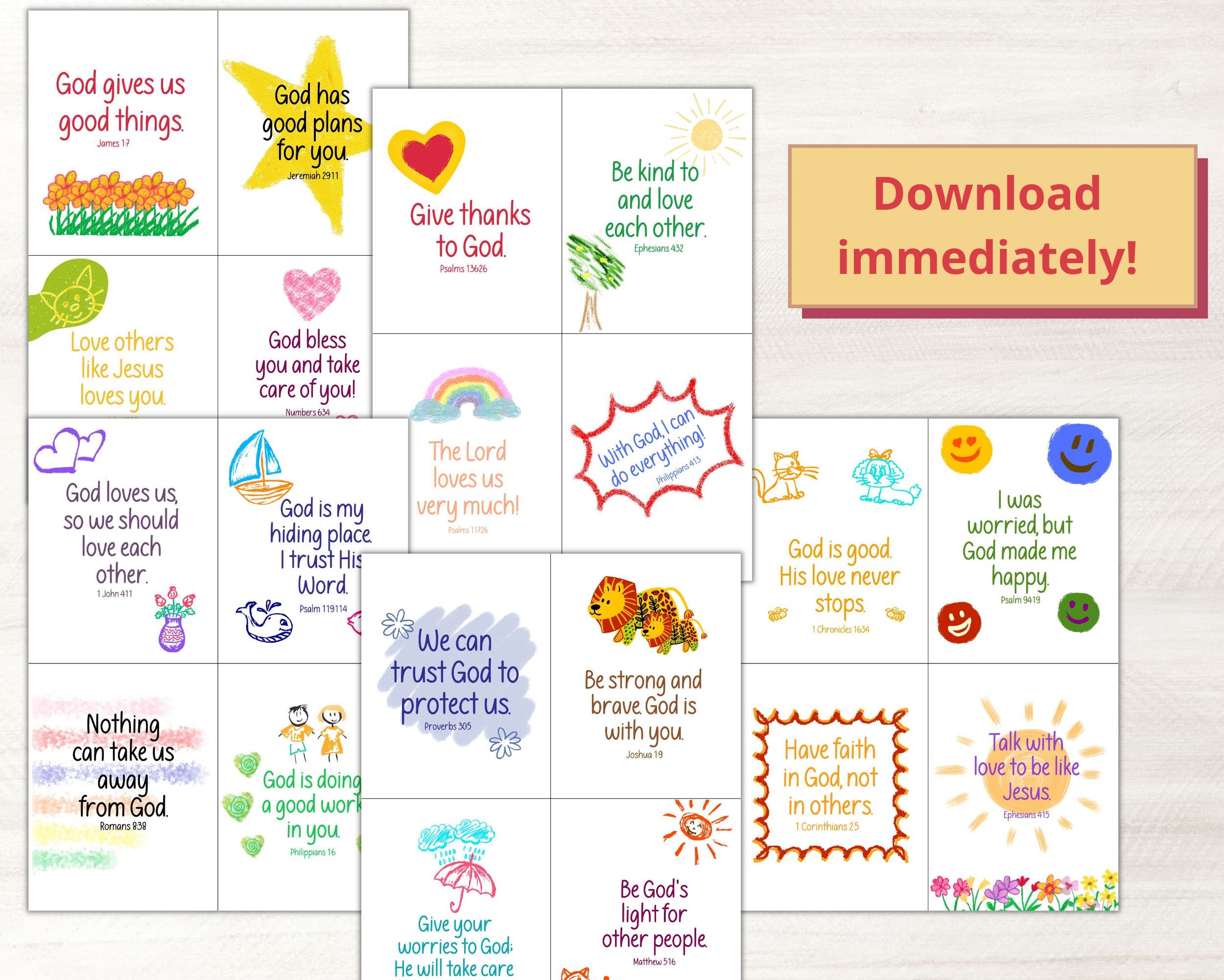 Scripture Cards for Kids Printable, Bible Verses for Children, Lunchbox ...