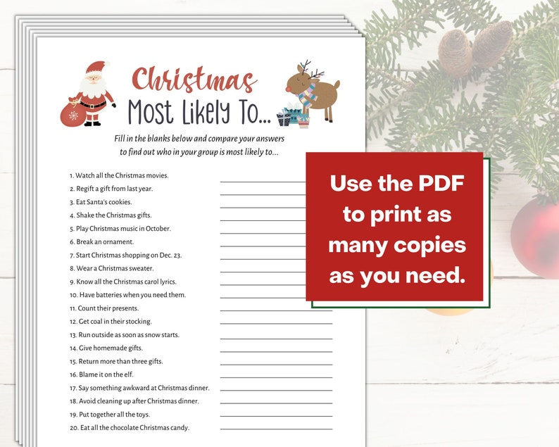 Christmas Most Likely to Game Printable Funny Christmas Game Holiday ...