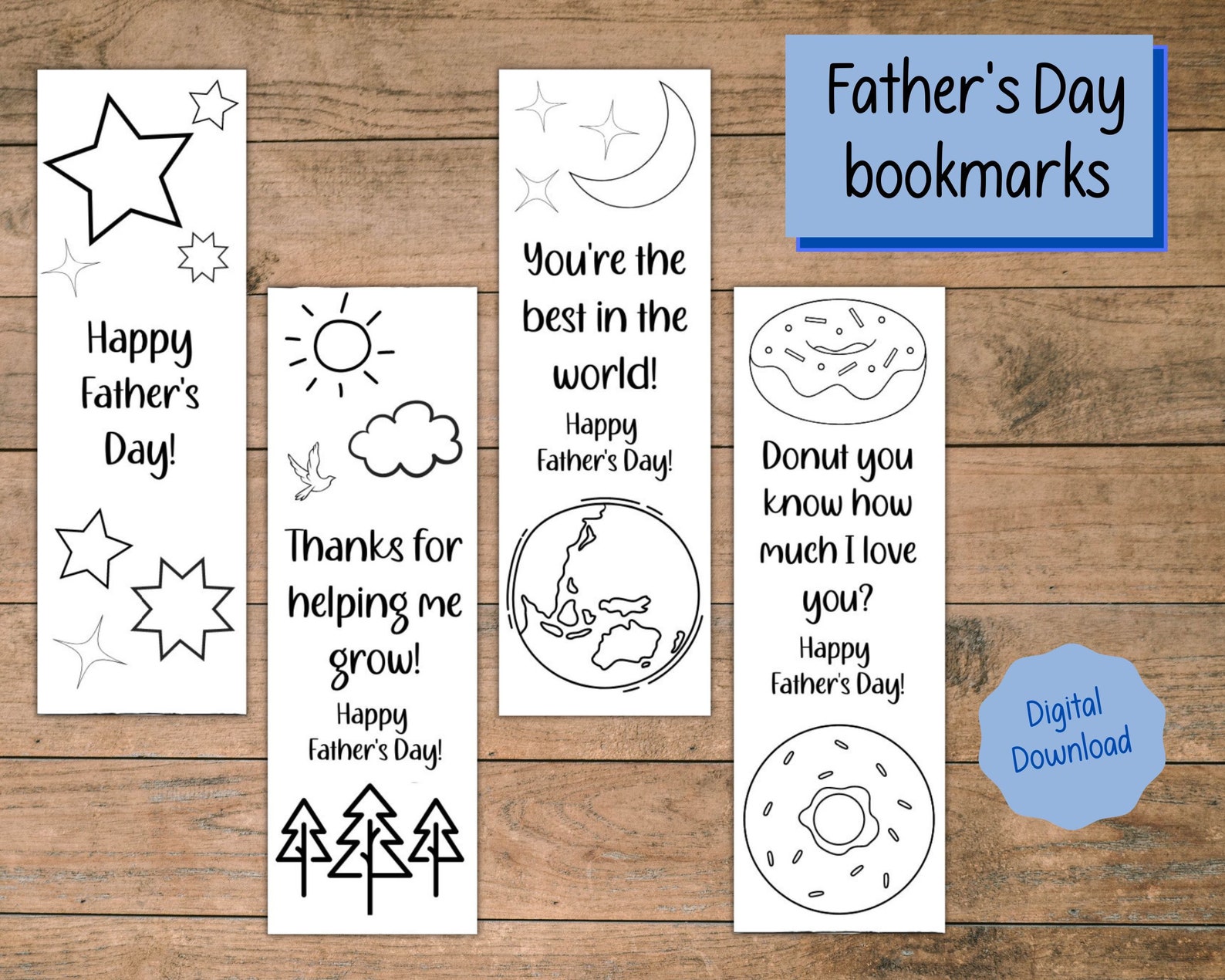 Printable Father's Day Coloring Bookmarks, DIY Gift for Dad, Gift for ...