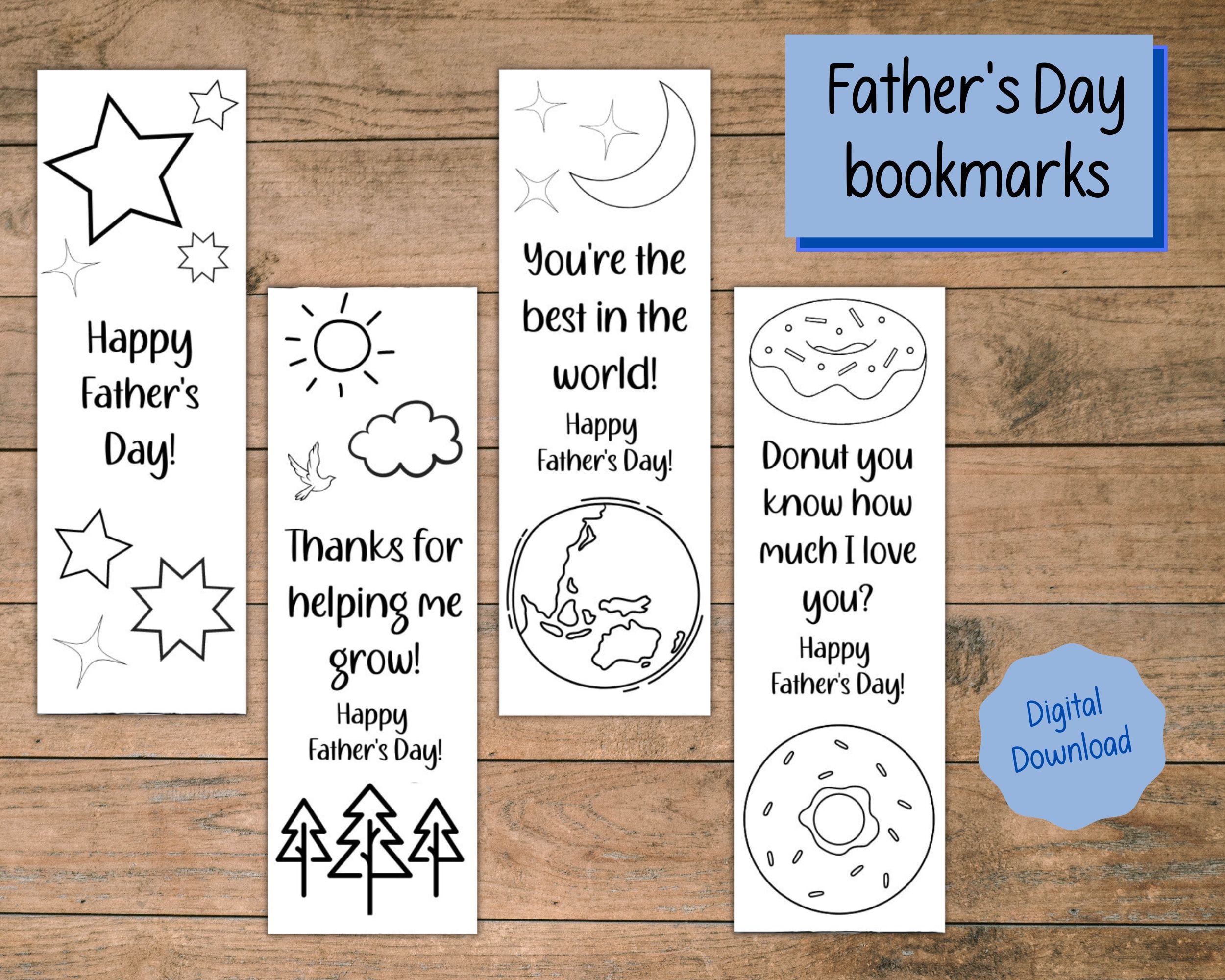 Printable Father's Day Coloring Bookmarks, DIY Gift for Dad, Gift for ...