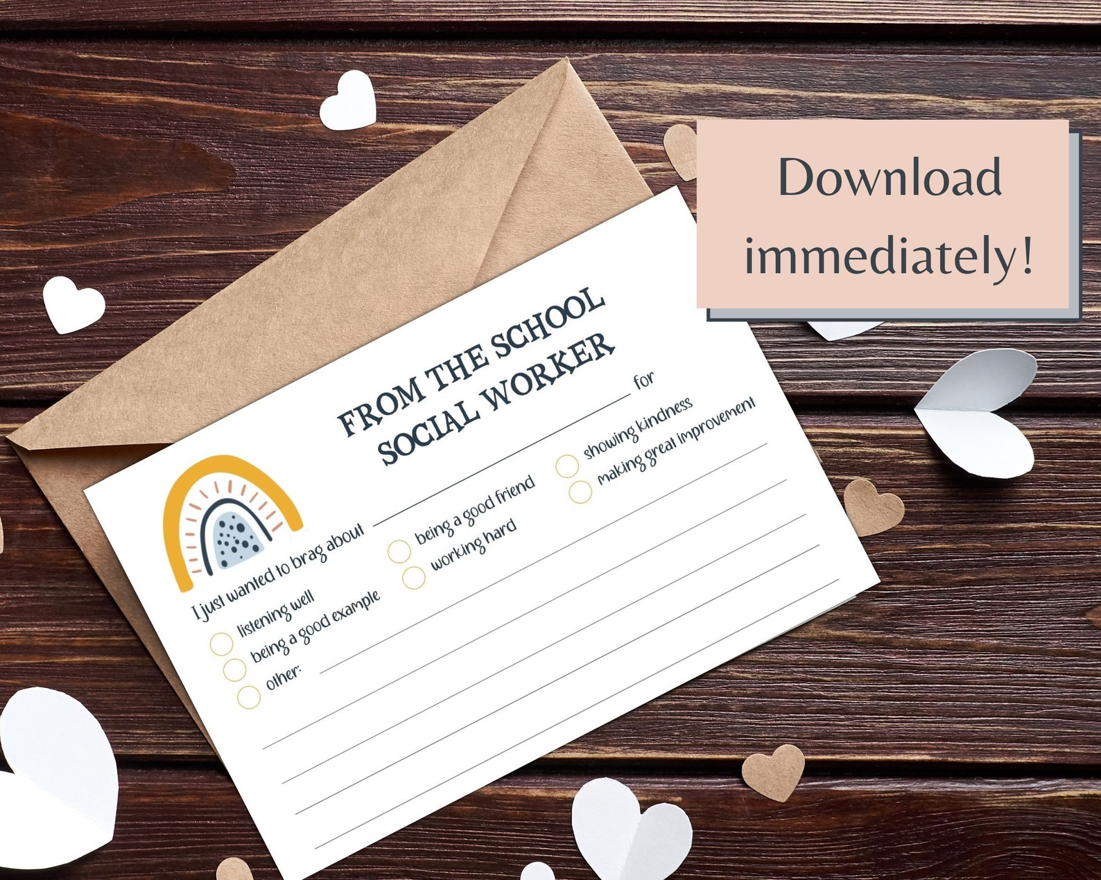 School Social Worker Note Printable Boho School Counselor - Etsy