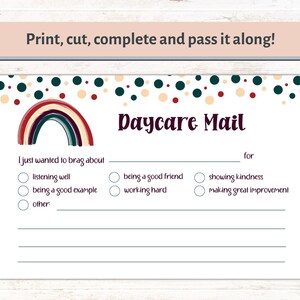 Daycare Note Printable | Daycare Mail | Boho Daycare Brag Card ...