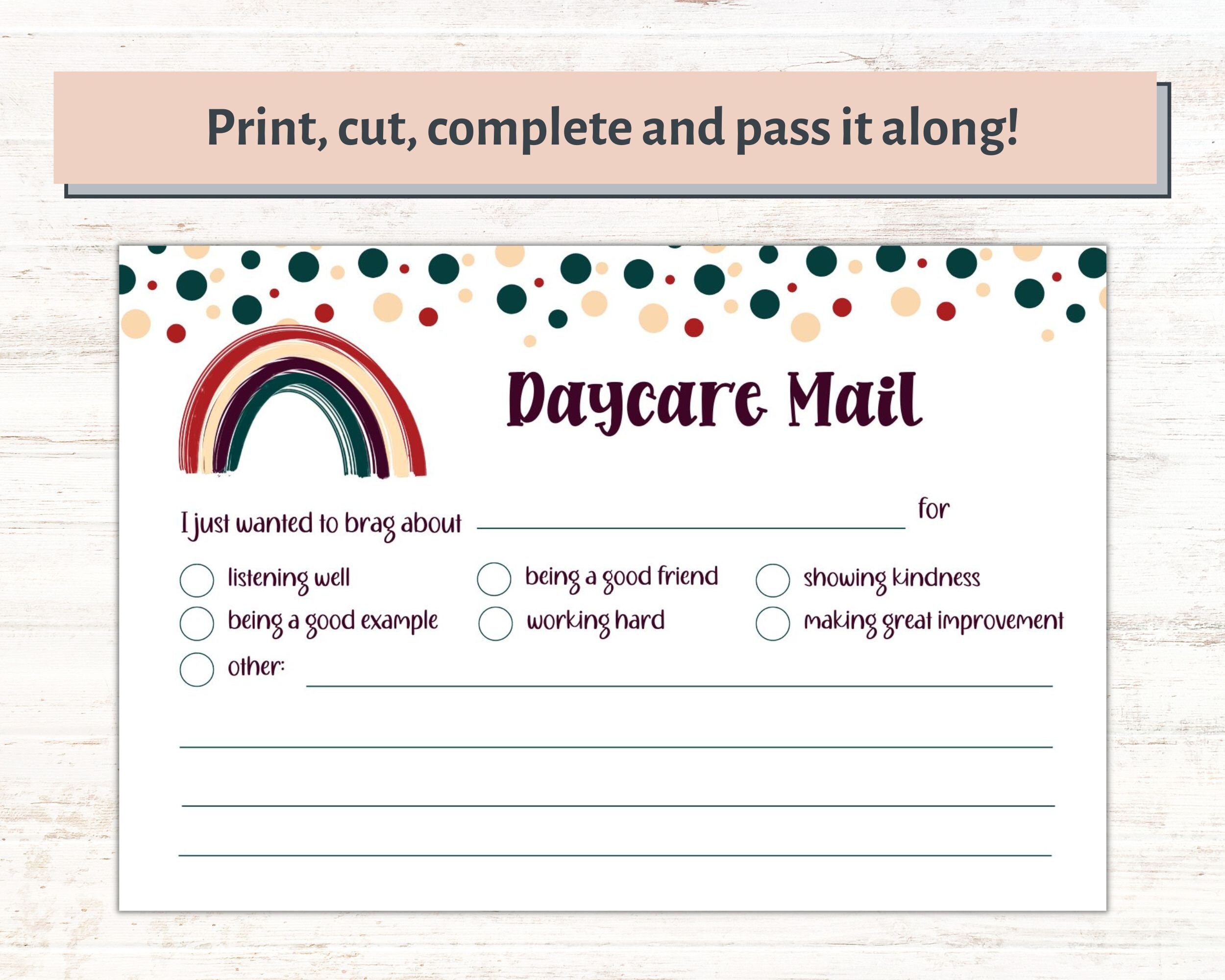 Daycare Note Printable Daycare Mail Boho Daycare Brag Card Daycare ...