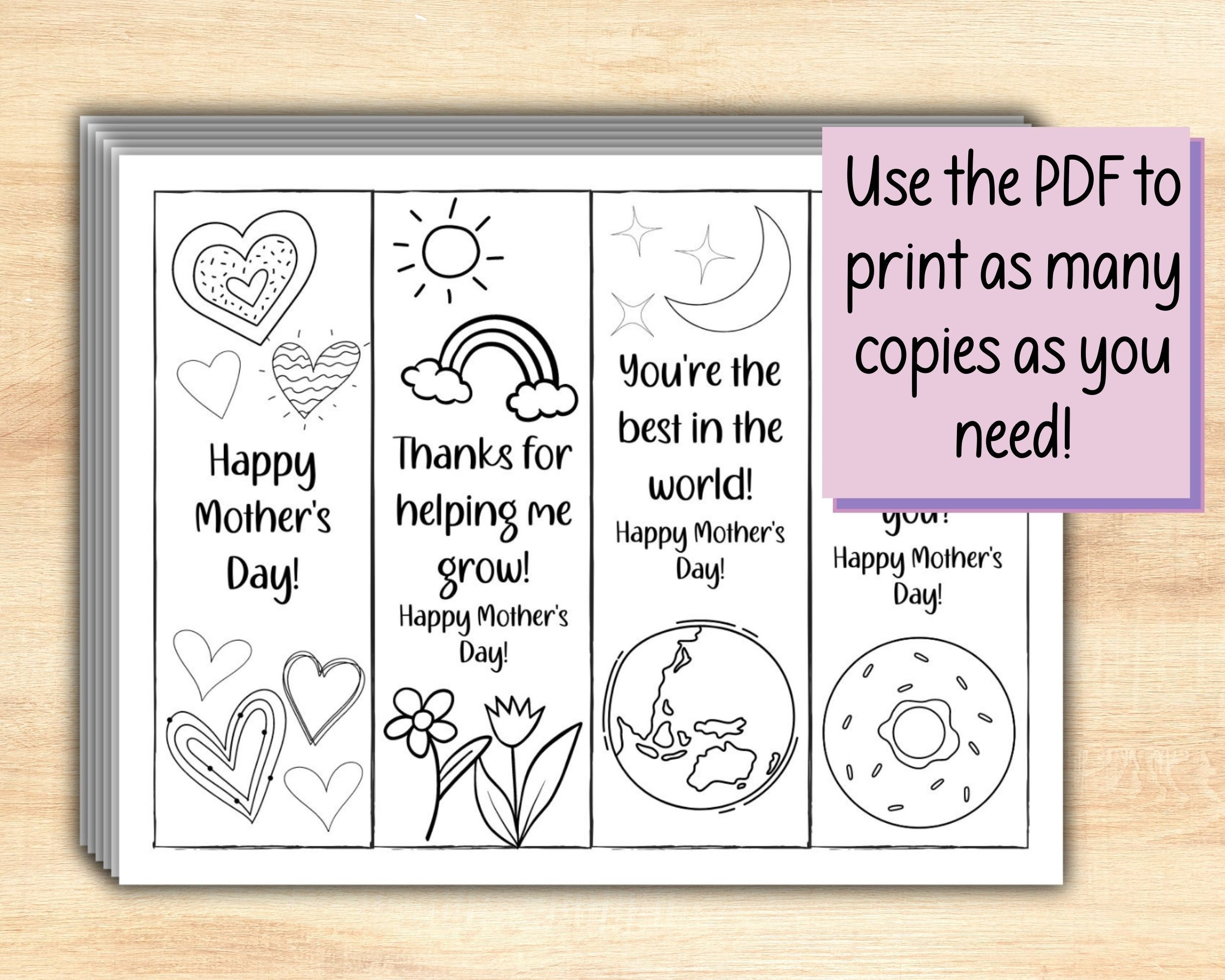 Printable Mother's Day Coloring Bookmarks: DIY Gift From Kids (digital ...