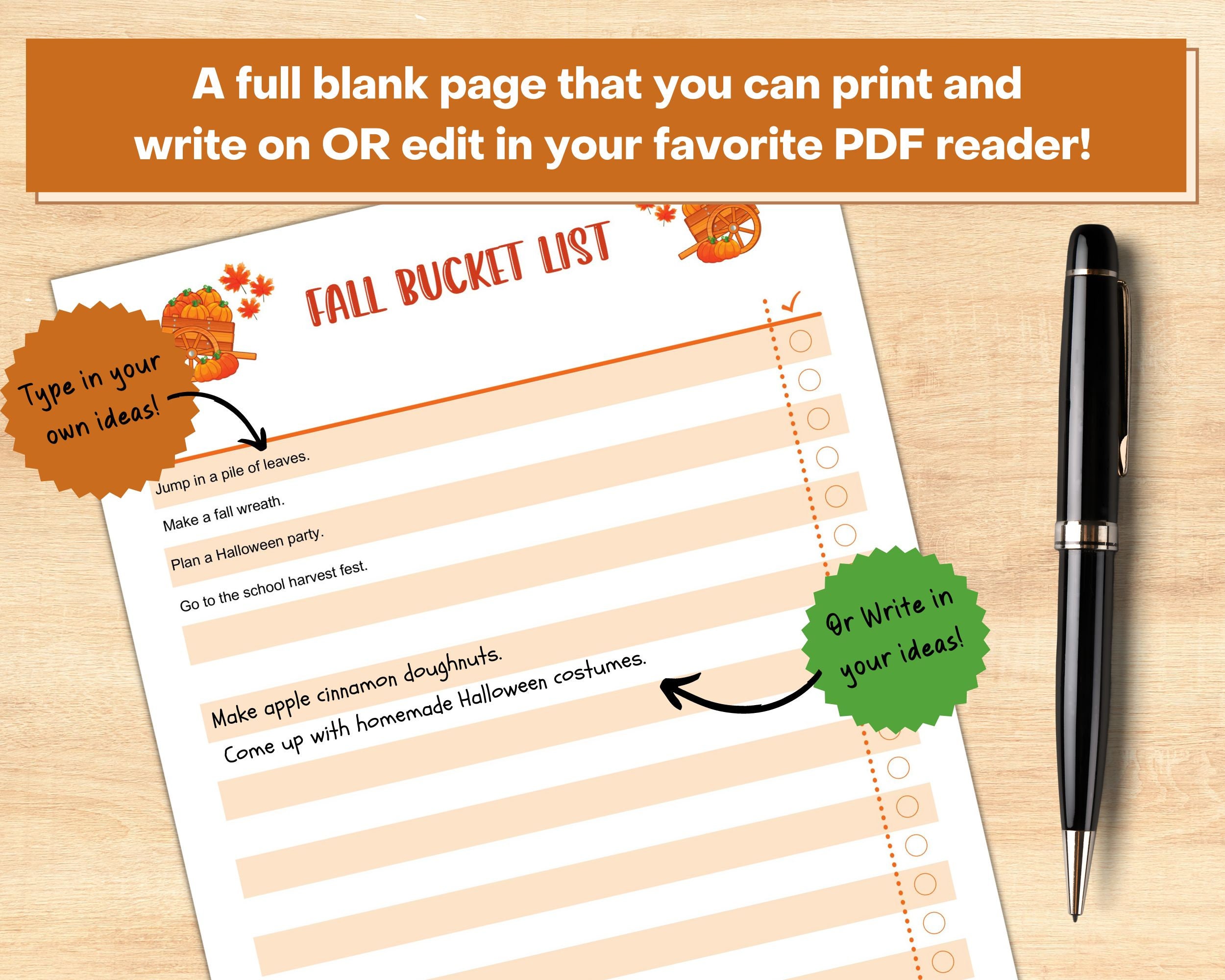 Fall Bucket List Printable Autumn Bucket List Template Editable Fall ...