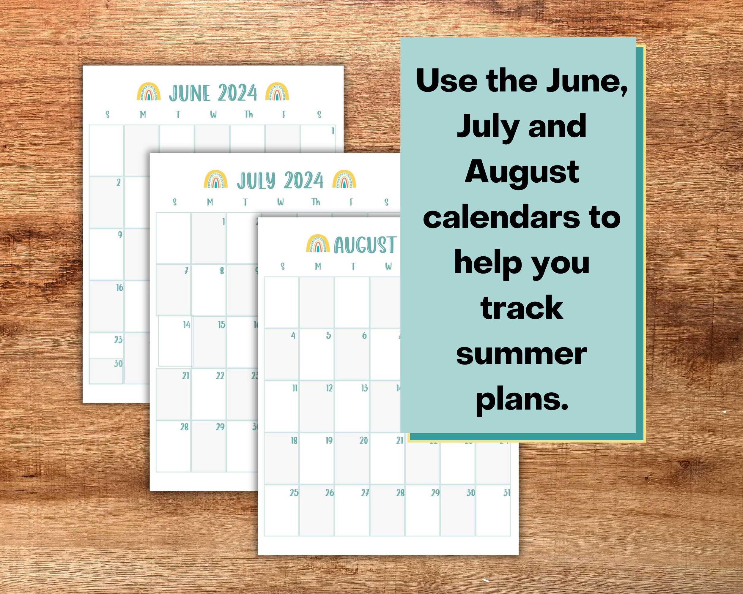 Printable 2024 Summer Planner, Summer Calendar, Summer Activity Planner ...