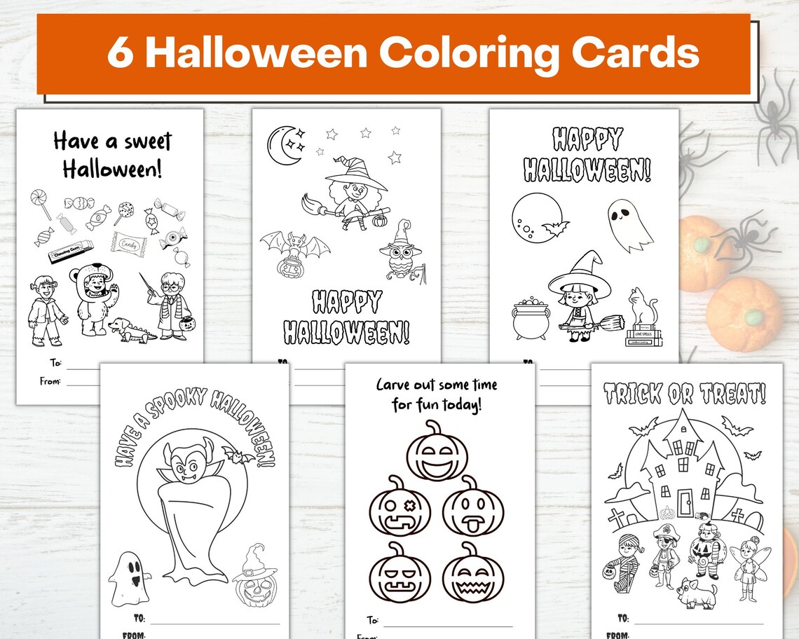 Halloween Coloring Cards Printable Halloween Class Party Activity ...