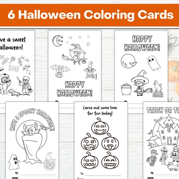 Printable Halloween Coloring Cards - Etsy