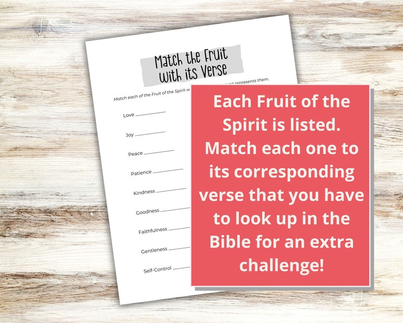 Fruit of the Spirit Bible Verse Match Worksheet (digital Download) - Etsy