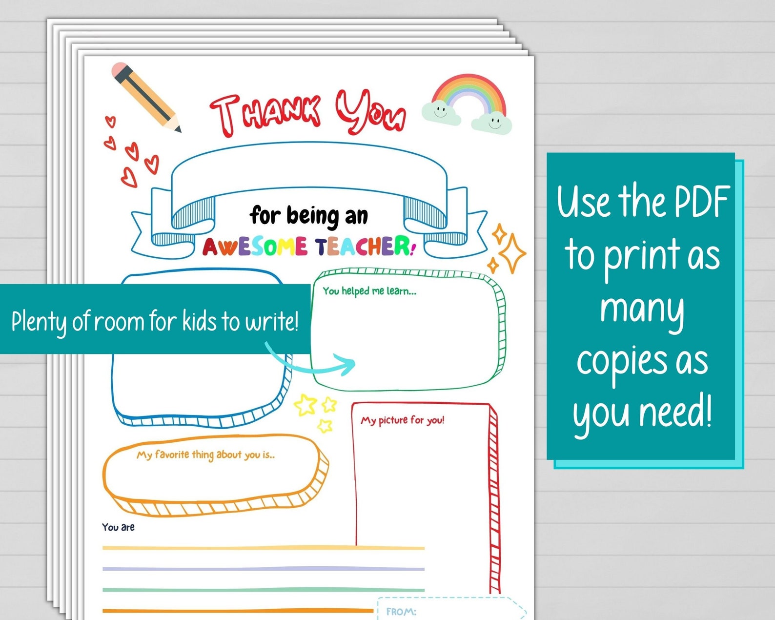 Printable Teacher Appreciation Questionnaire Instant Digital Download ...